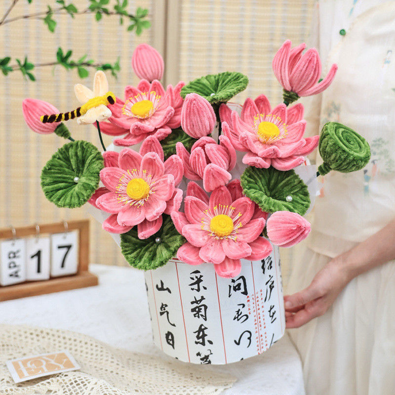 35x38cm Handmade Twist Rod Flower Bouquet Material Kit Real Silk Fabric ...