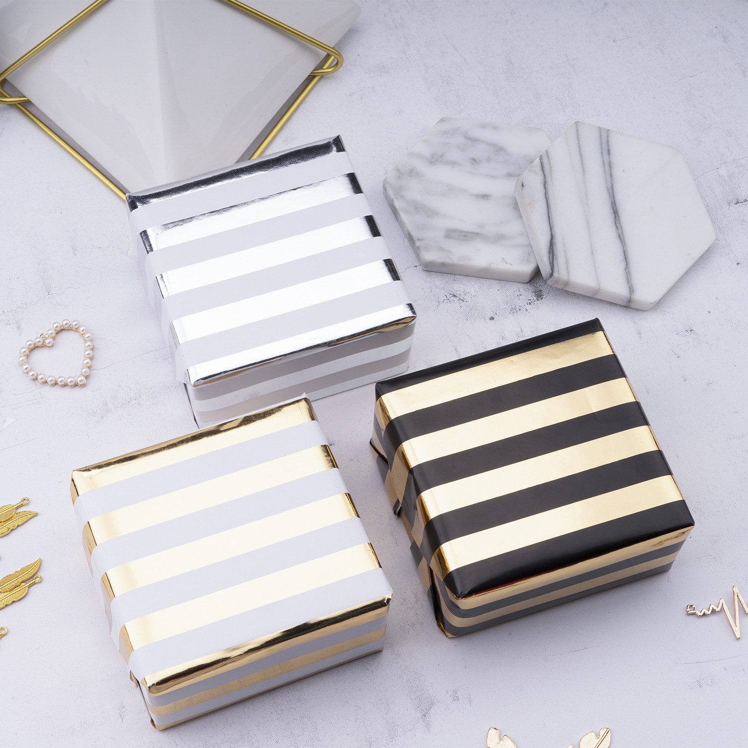 Golden Silver Striped Gift Packing Paper Sheets 85GSm 30 Sq Ft Wrapping ...